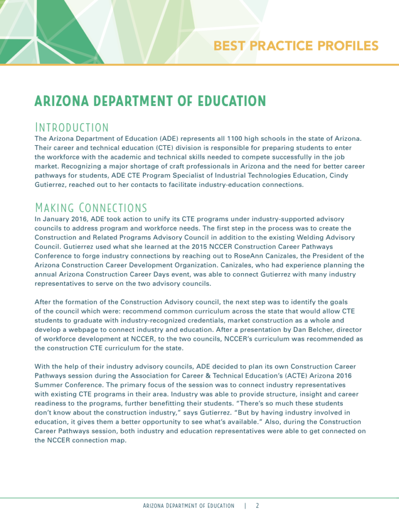 Arizona Department of Education – Construction Career Pathways